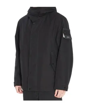 Stone Island Hooded Logo Patch Jacket - Black