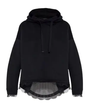 ALLSAINTS Nia Lace Trim Hooded Sweater - Black