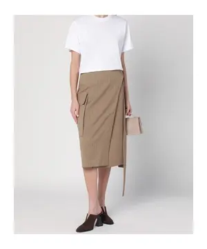 Victoria Beckham Pinstriped Wrap Midi Skirt