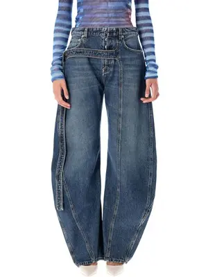 JEAN PAUL GAULTIER Low-rise Denim Trousers With Lace-up Detail - Blue