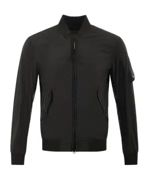 C.P. COMPANY Ribbed Knit Collar Bomber Jacket - Black