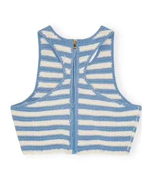 GANNI Crochet Racerback Striped Top - Blue