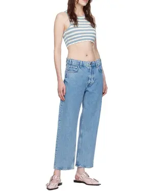 GANNI Crochet Racerback Striped Top - Blue