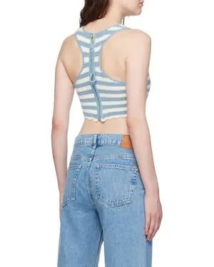 GANNI Crochet Racerback Striped Top - Blue