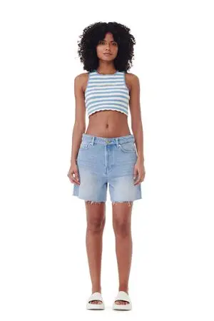 GANNI Crochet Racerback Striped Top - Blue