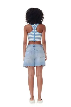 GANNI Crochet Racerback Striped Top - Blue