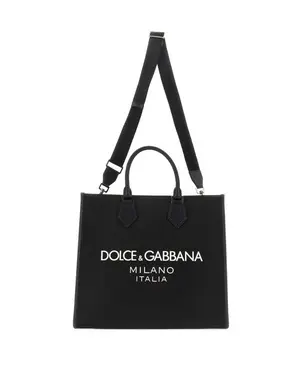 Dolce & Gabbana Logo Rubberized Shopper Bag - Black