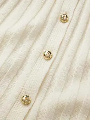 FRAME Ribbed Knit Short Sleeve Cardigan With Gold Buttons