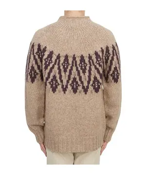 LARDINI Long Sleeve Patterned Sweater - Nude