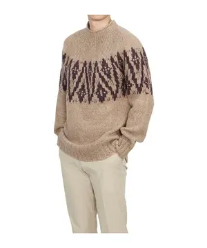 LARDINI Long Sleeve Patterned Sweater - Nude
