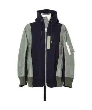 Sacai Panelled Zip-up Drawstring Hoodie
