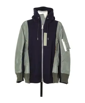 Sacai Panelled Zip-up Drawstring Hoodie - Black