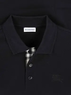 Burberry Logo Embroidered Short Sleeved Polo Shirt - Black