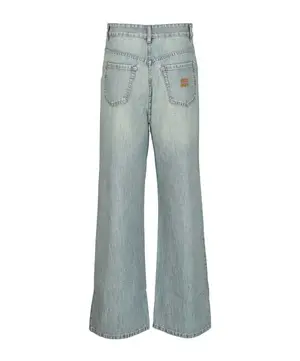 Miu Miu Logo Embroidered Relaxed Fit Denim Jeans - Light Blue