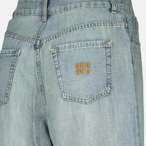 Miu Miu Logo Embroidered Relaxed Fit Denim Jeans - Light Blue