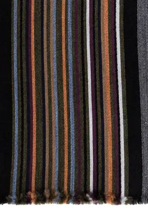 Paul Smith Fringed Striped Scarf - Black