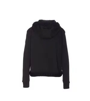 Moncler Zip-up Drawstring Hoodie With Textured Trim - Black