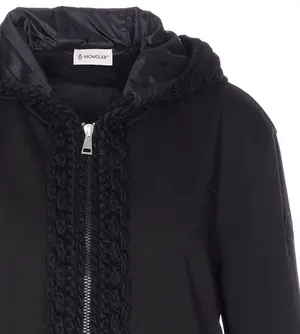 Moncler Zip-up Drawstring Hoodie With Textured Trim - Black