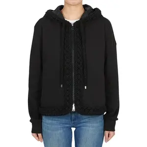 Moncler Zip-up Drawstring Hoodie With Textured Trim - Black