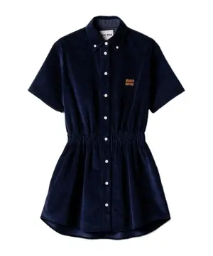 Miu Miu Short-sleeved Corduroy Shirt Dress - Navy Blue
