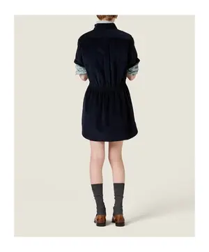 Miu Miu Short-sleeved Corduroy Shirt Dress - Navy Blue