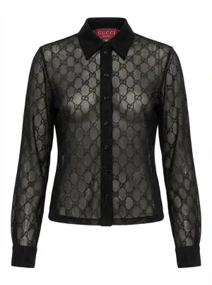 Gucci Gg Jersey Jacquard Sheer Long Sleeve Shirt