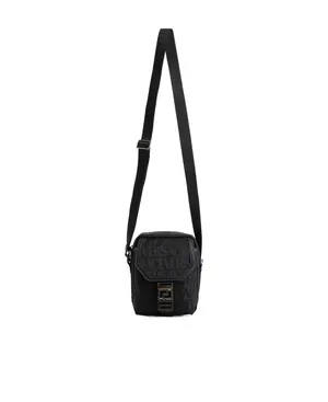 Versace Greca Plaque Foldover Top Messenger Bag - Black