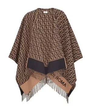 Fendi Ff Jacquard Fringed Poncho - Brown