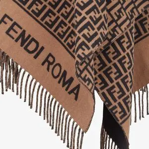 Fendi Ff Jacquard Fringed Poncho - Brown