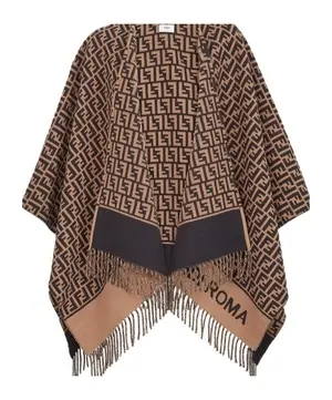 Fendi Ff Jacquard Fringed Poncho - Brown