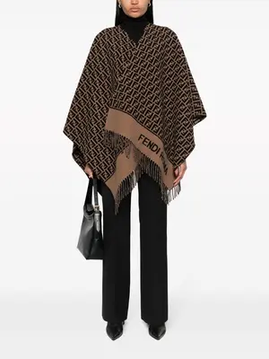 Fendi Ff Jacquard Fringed Poncho - No