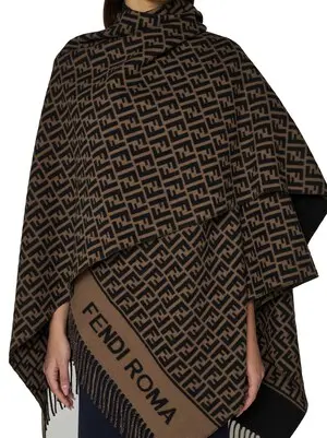 Fendi Ff Jacquard Fringed Poncho - No