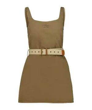 Miu Miu Gabardine Mini Dress With Belt - Khaki