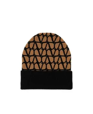 Valentino Garavani Toile Iconographe Turn-up Brim Beanie - Black