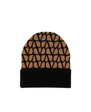 Valentino Garavani Toile Iconographe Turn-up Brim Beanie - Black