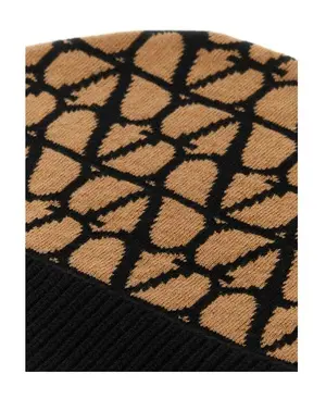 Valentino Garavani Toile Iconographe Turn-up Brim Beanie - Black