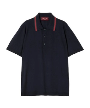 Gucci Web Detailed Knit Polo Shirt - Deep Blue