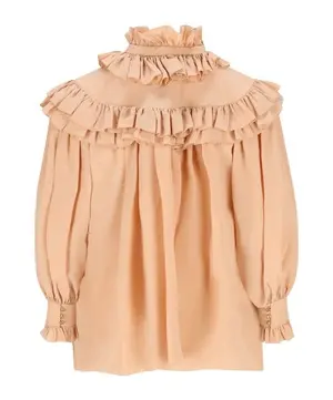 Chloé Ruffled Tie-neck Blouse - Nude