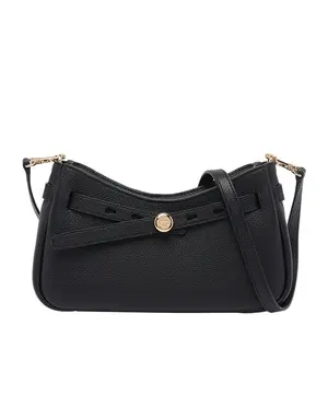 Tory Burch Logo Plaque Zipped Shoulder Bag - Black
