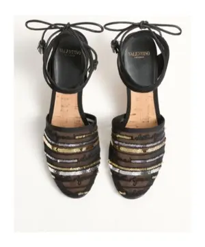 Valentino Garavani 75mm La Cruisette Sequin Wedge Sandals