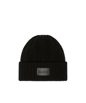 Max Mara Ribbed Cashmere Beanie With Logo Patch - Black