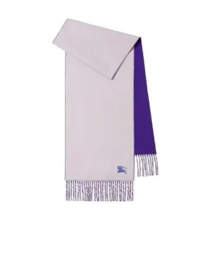 Burberry Logo Embroidered Fringed Edge Scarf - White
