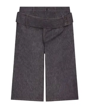 COURREGES Double Belted Denim Culotte Shorts - Dark Grey