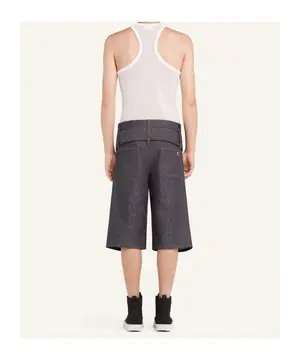 COURREGES Double Belted Denim Culotte Shorts - Dark Grey