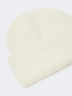 Max Mara Ribbed Beanie With Embroidered Logo - White