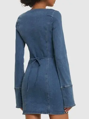 ROTATE BY BIRGER CHRISTENSEN Rose Applique Stretch Denim Mini Dress