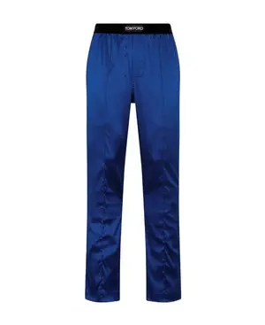 TOM FORD Logo Waistband Satin Pajama Trousers - Blue