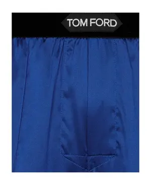 TOM FORD Logo Waistband Satin Pajama Trousers - Blue