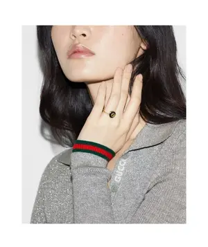 Gucci Interlocking G Ring With Diamond Accents - Black