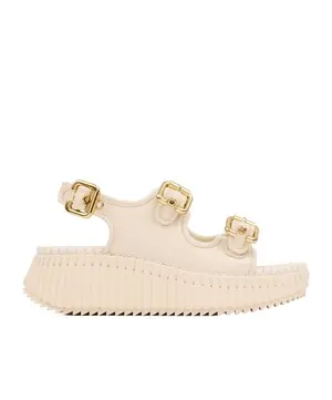 Chloé Nama Wedge Sandals With Adjustable Buckle - Eggshell
